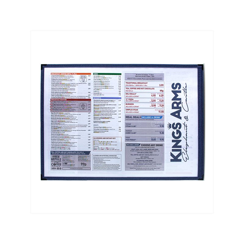 Large Sideways Restaurant Menu | A5,A4 & A3 Landscape